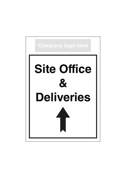 Site Office & Deliveries Up Arrow Sign portrait with logo | First ...