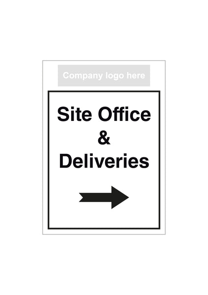 Site Office & Deliveries Right Arrow Sign portrait with logo | First ...