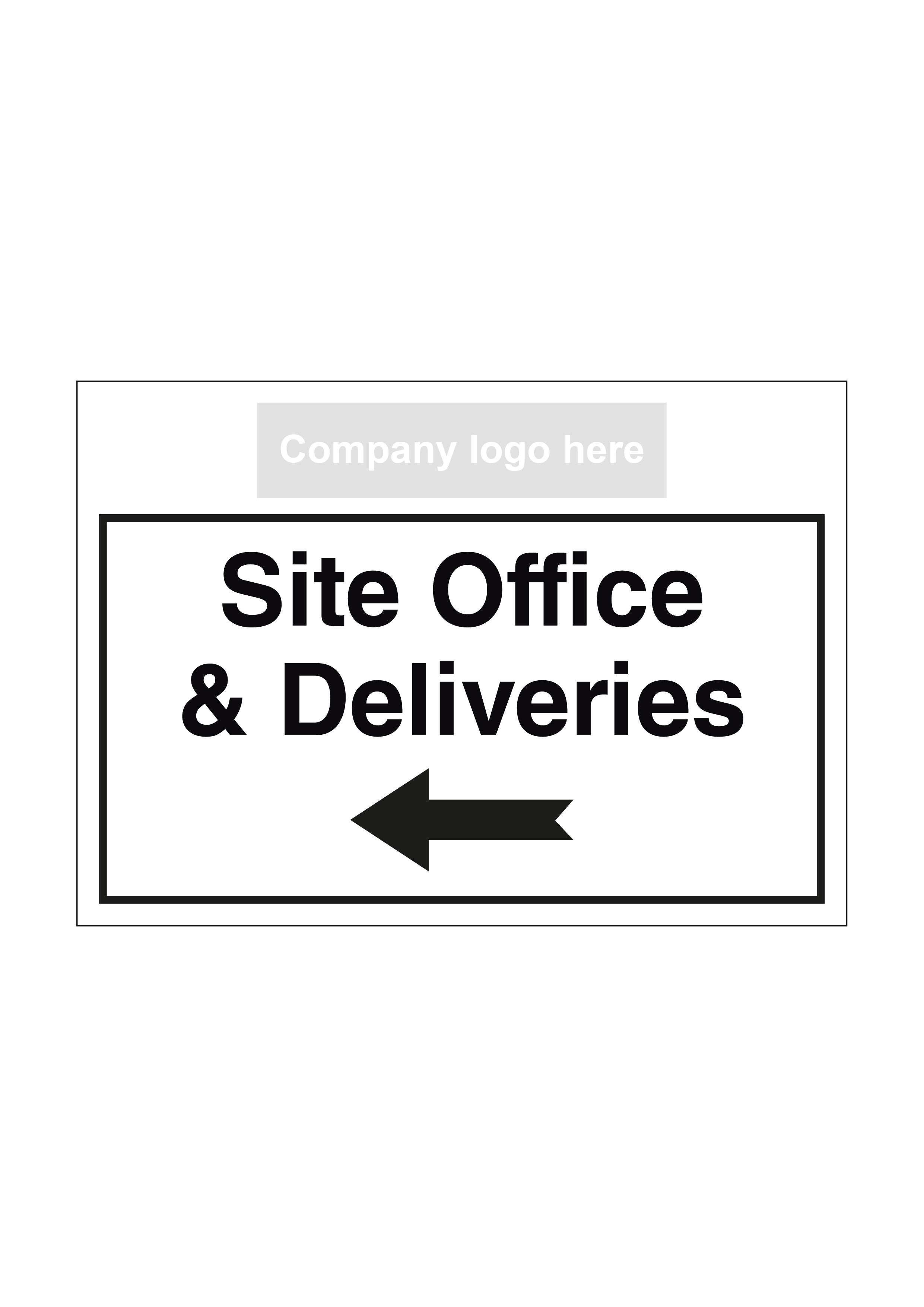 Site Office & Deliveries Left Arrow Sign - Landscape with logo
