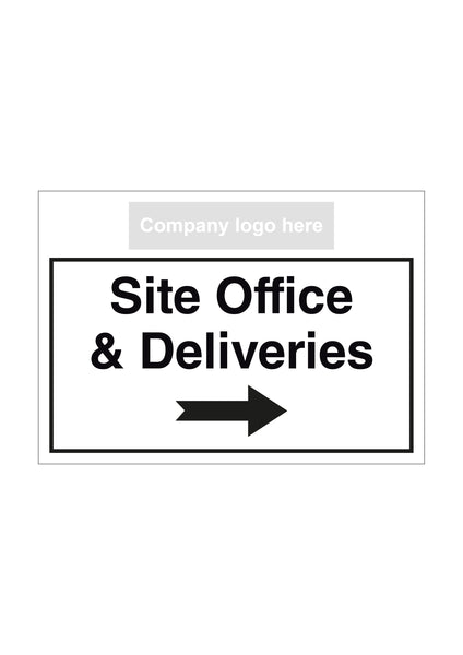 Site Office & Deliveries Right Arrow Sign landscape with logo | First ...