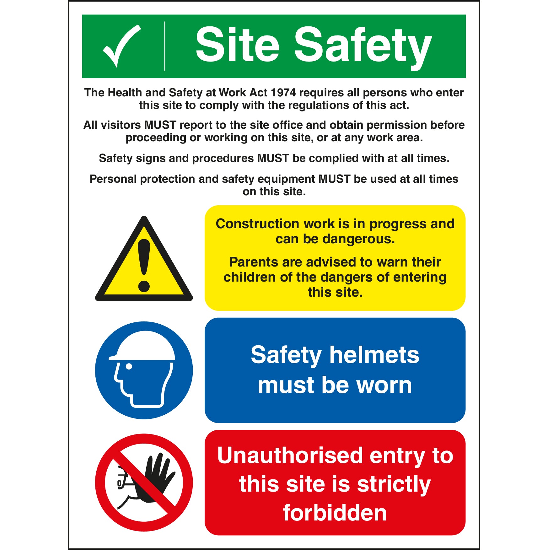 Site Safety Board - Health & Safety Act, Construction Work, Safety Hel ...