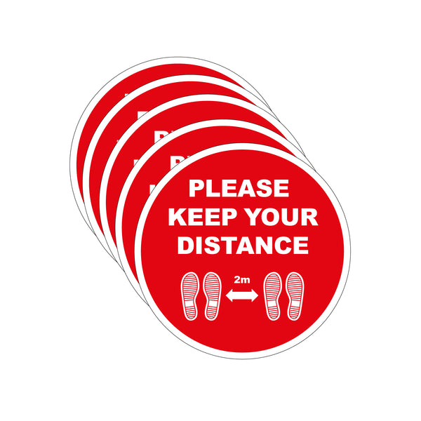 Keep Your Distance Floor Stickers - Pack Of 5 - First Safety Signs
