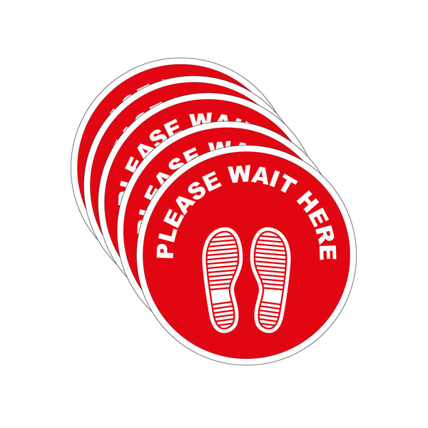 Please Wait Here Floor Stickers - Pack Of 5 - First Safety Signs