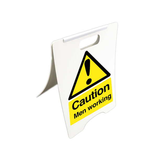 Caution Men Working White Standing Floor Sign - First Safety Signs