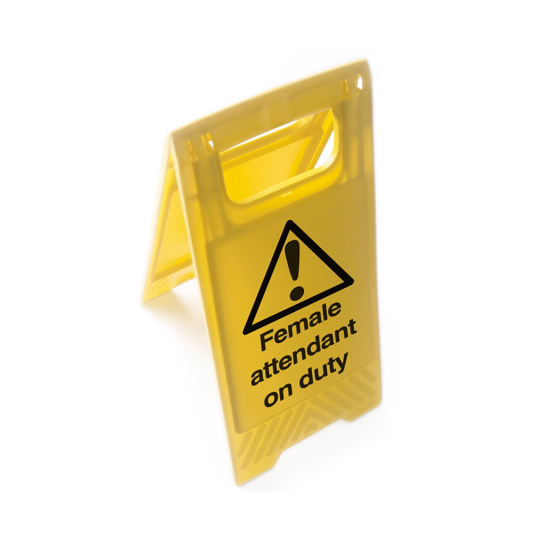 Female Attendant On Duty Yellow Standing Floor Sign - First Safety Signs