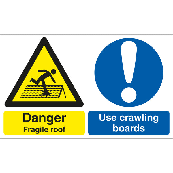 Danger Fragile Roof Use Crawling Boards Sign - First Safety Signs