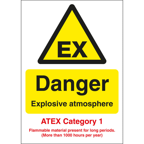 Danger Explosive Atmosphere ATEX CAT 1 Signs - First Safety Signs